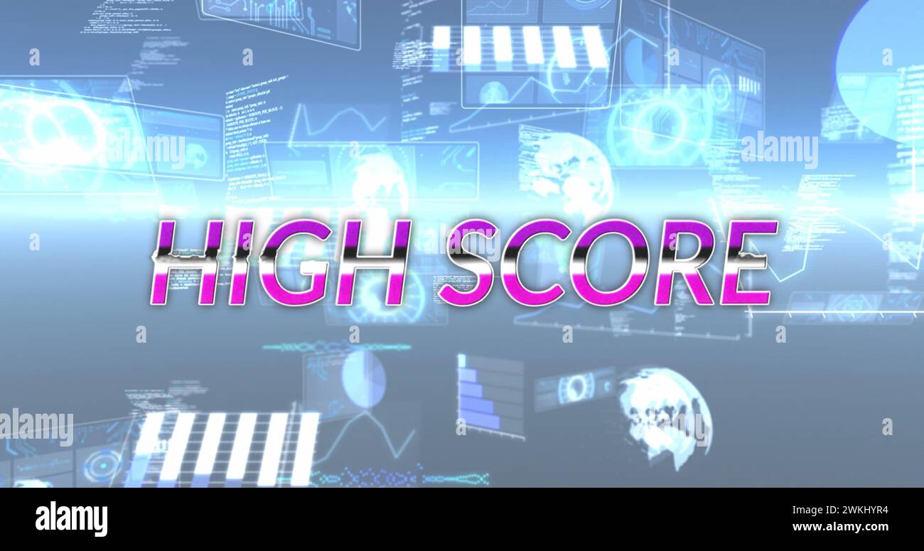 Image of high score text over scope scanning and data processing Stock ...