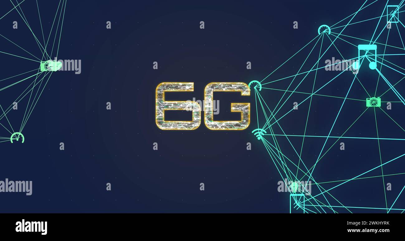 Image of 6g text, scope scanning over networks of connections with icons Stock Photo - Alamy