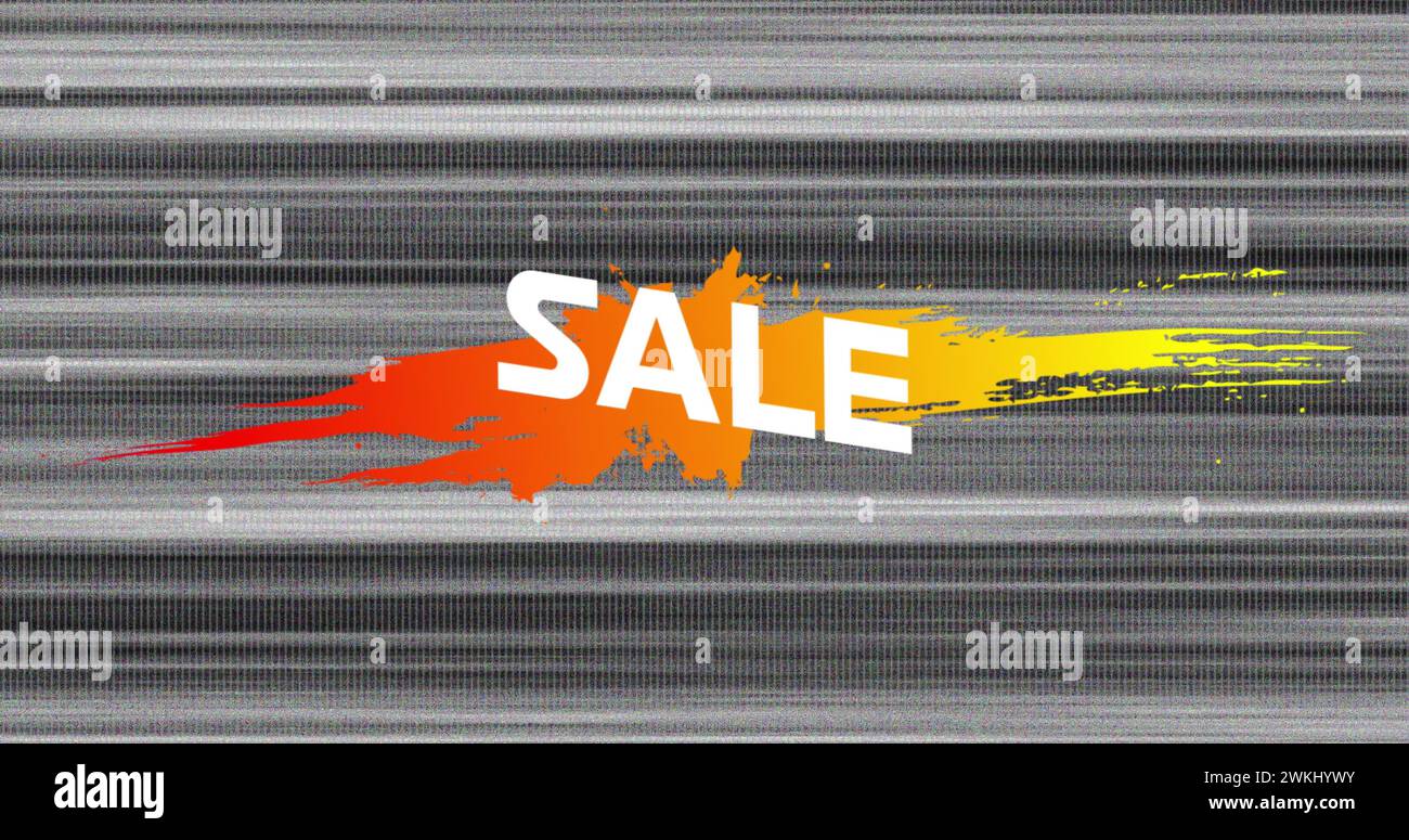 Digital image of sale text over color splash against static effect ...