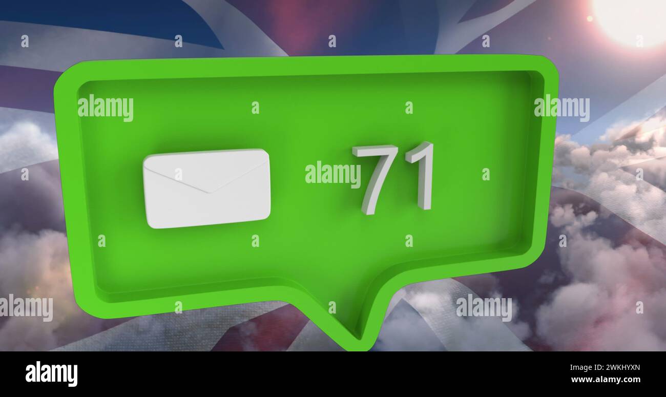 Image of message icon with numbers on speech bubble with flag of usa ...