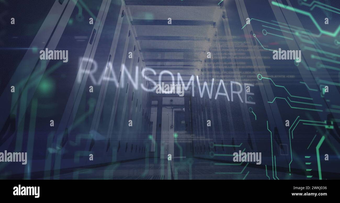 Image of ransomware text and data processing over server room Stock Photo - Alamy