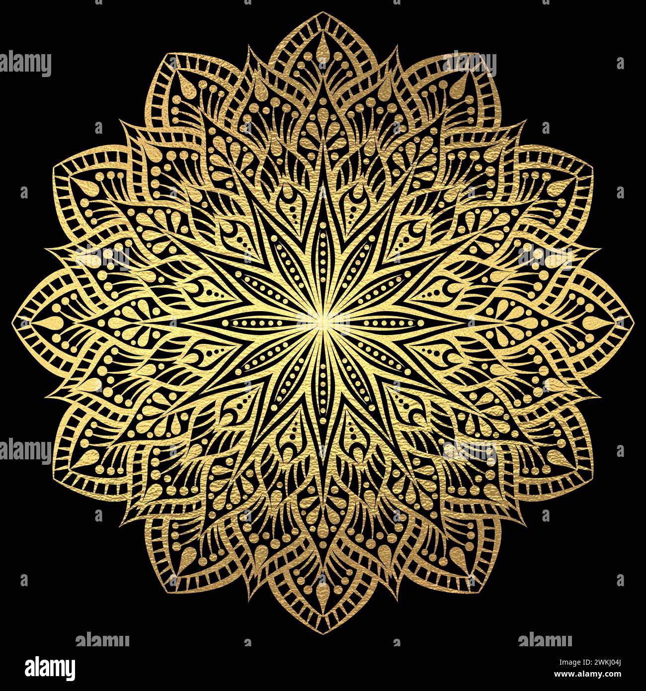 Golden Mandala Flower Ornament with black background, geometric Mandala ...