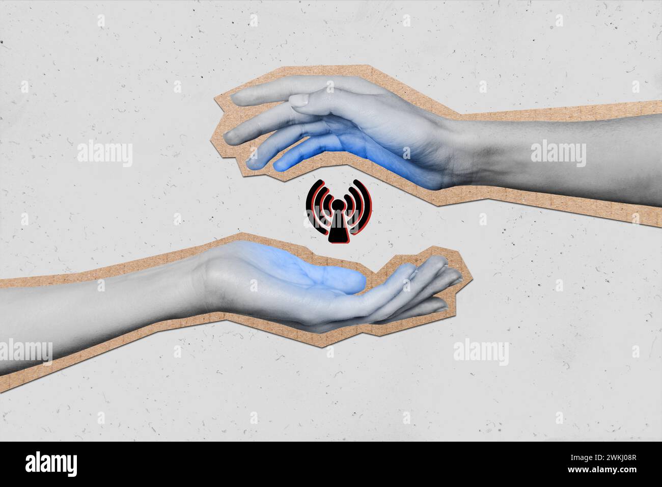 Magazine collage picture of arms tacking care internet care support ...