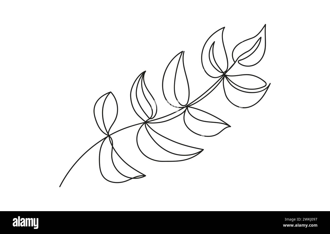 Continuous one line drawing of branch with leaves. Plant. Line art ...