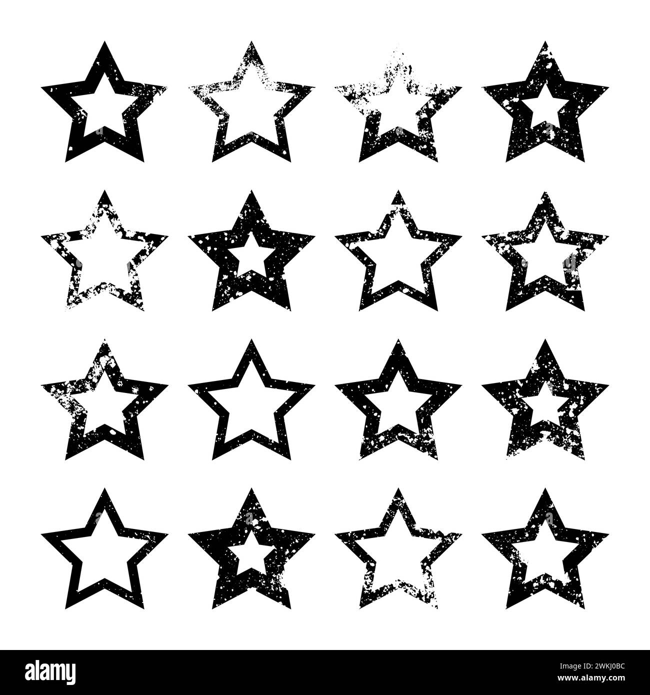 Vintage stars with cracks and stains. Old hand-drawn sign, black simple ...