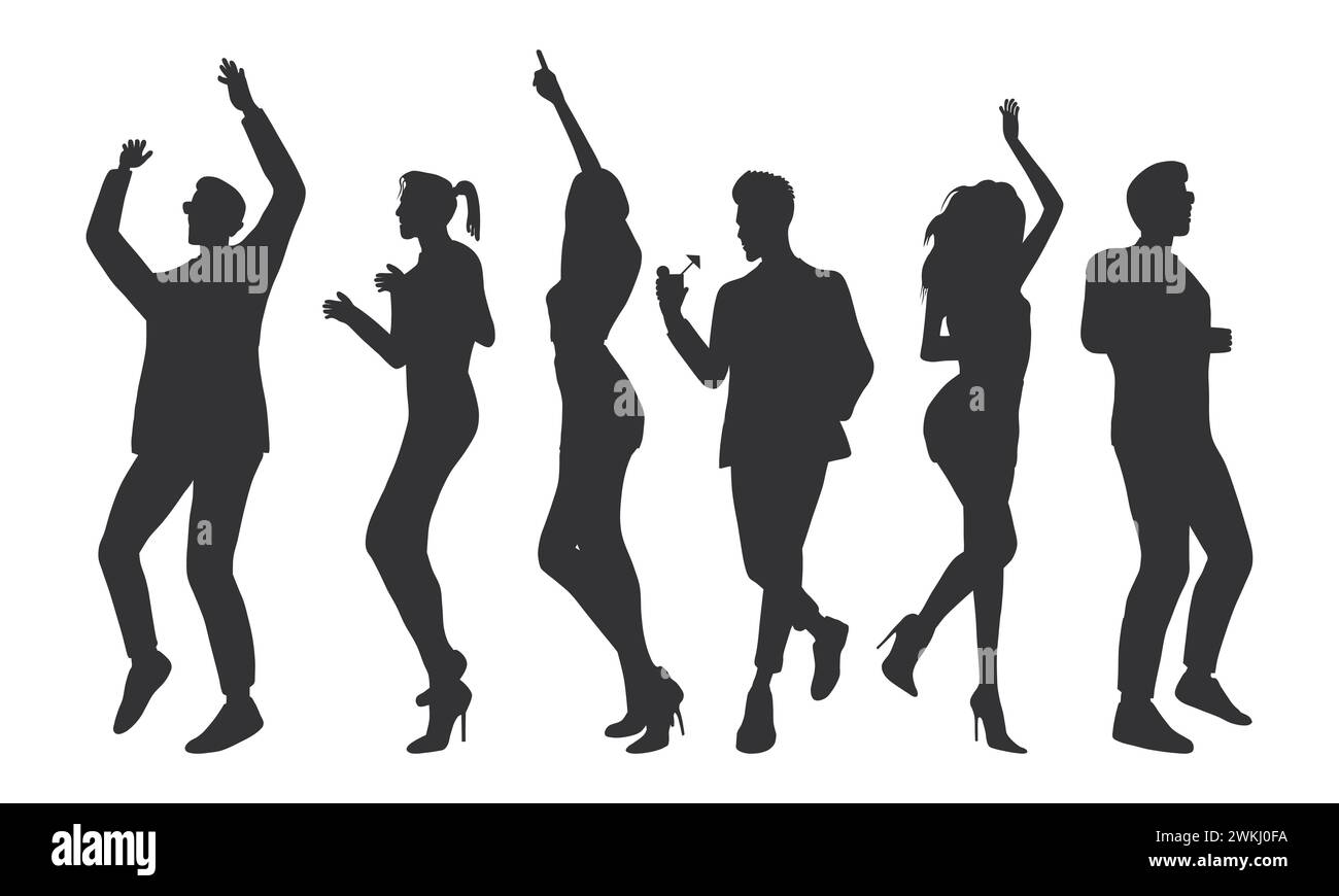 Silhouettes of Happy People Partying and Dancing. Group of Happy People ...
