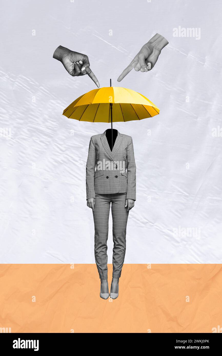 Vertical creative art collage of girl instead head yellow umbrella ...