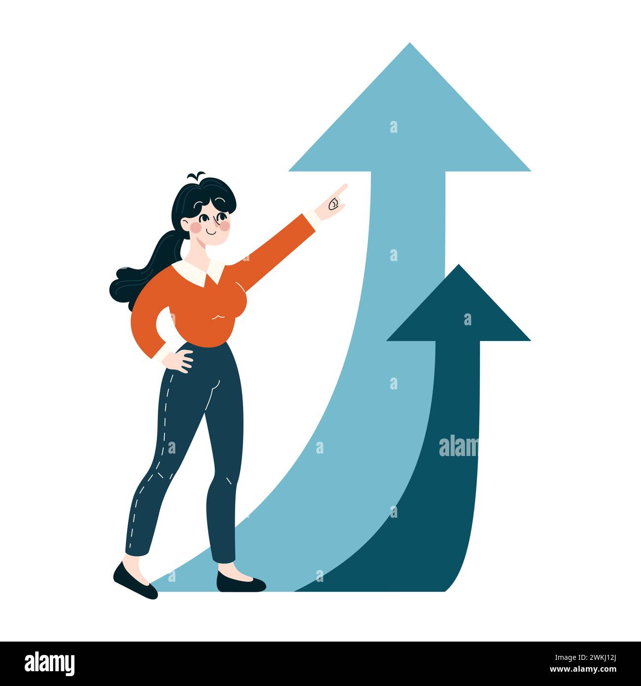 Growth concept. Confident businesswoman pointing to rising arrows ...