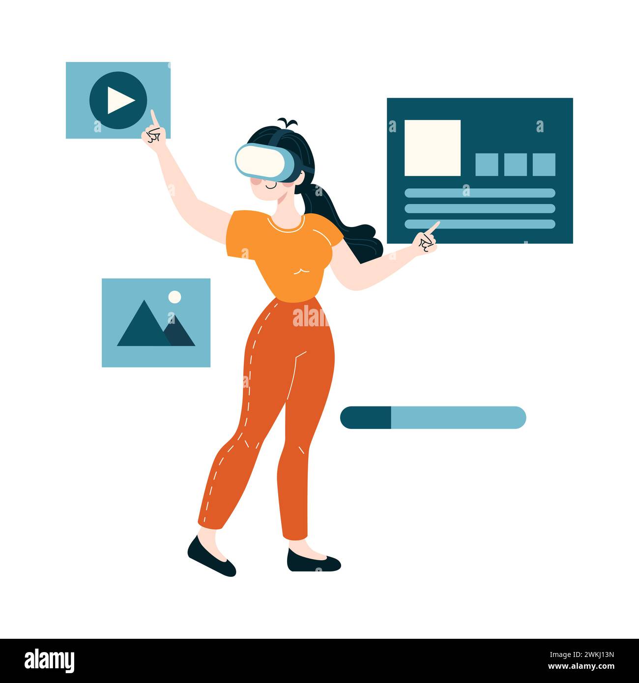 Virtual reality in business concept. A woman wearing a VR headset ...