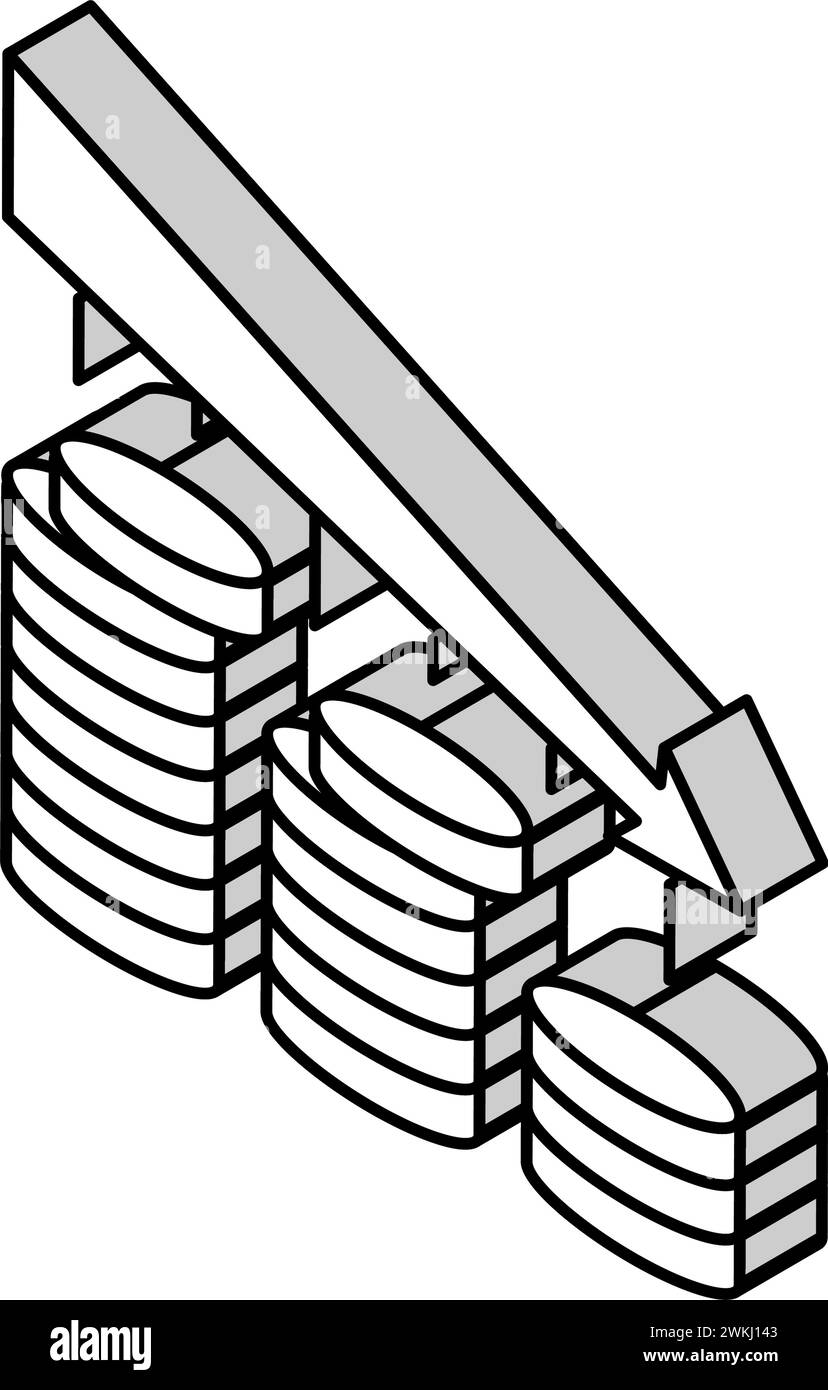 drop decline fall trend gold coin isometric icon vector illustration ...