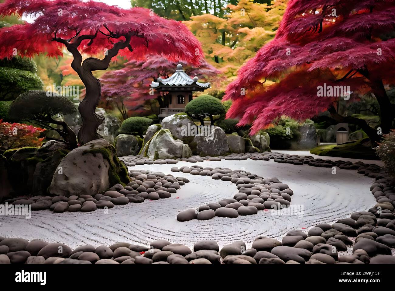 A scenic Japanese stone garden featuring tranquil water features and ...