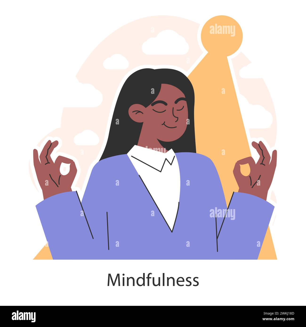 Serene woman practicing mindfulness. Female character inner peace ...