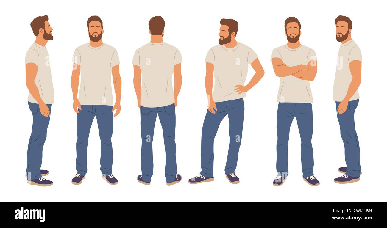 Casual man character standing in different poses Stock Vector Image ...