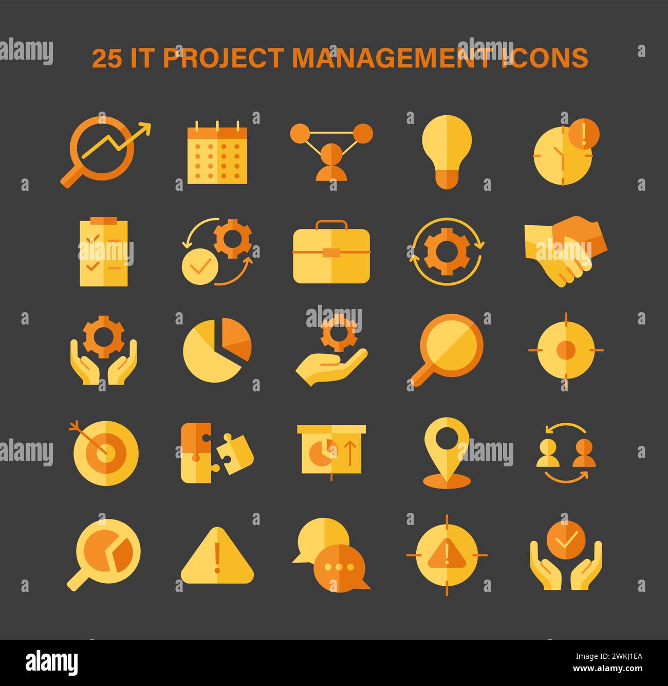 IT Project Management set. Comprehensive icons for teamwork, strategy, and planning. Essential ...