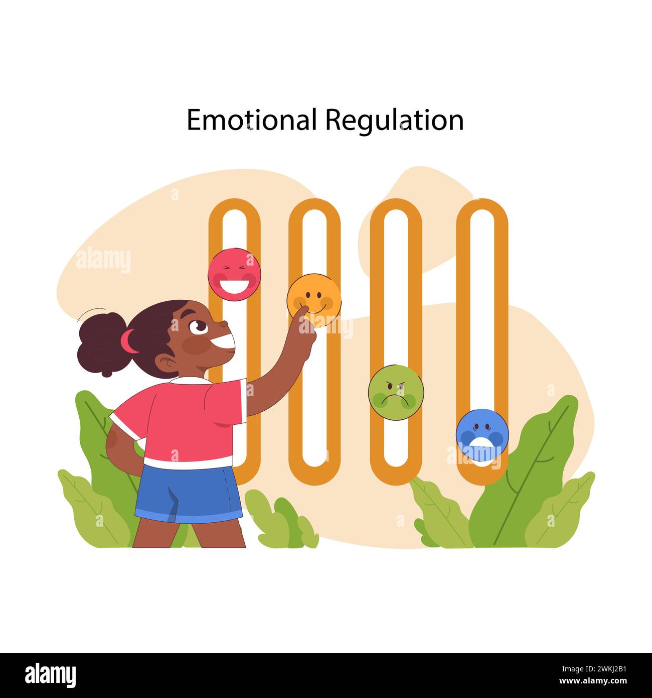 Emotional regulation concept. Cheerful child adjusts mood sliders ...