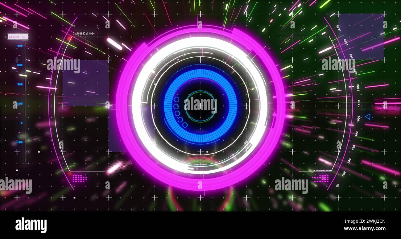 Image of neon shapes moving over scope scanning Stock Photo - Alamy