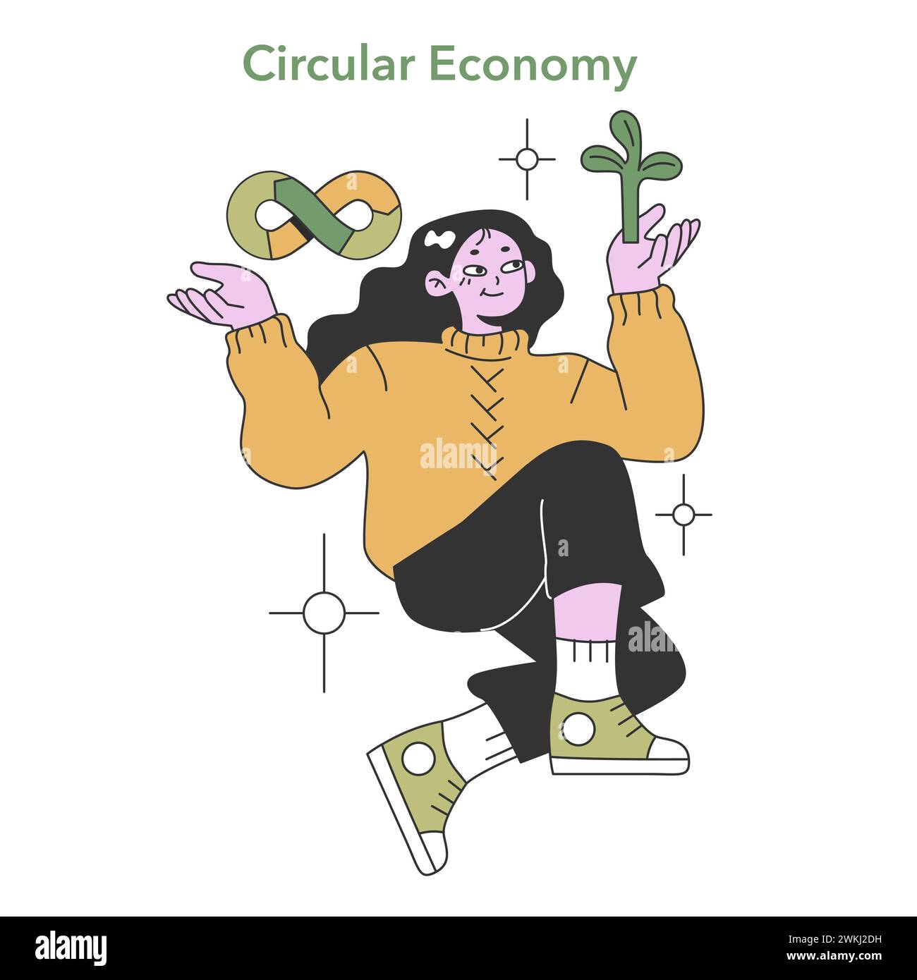 Circular Economy concept art. A person balancing ecological elements ...