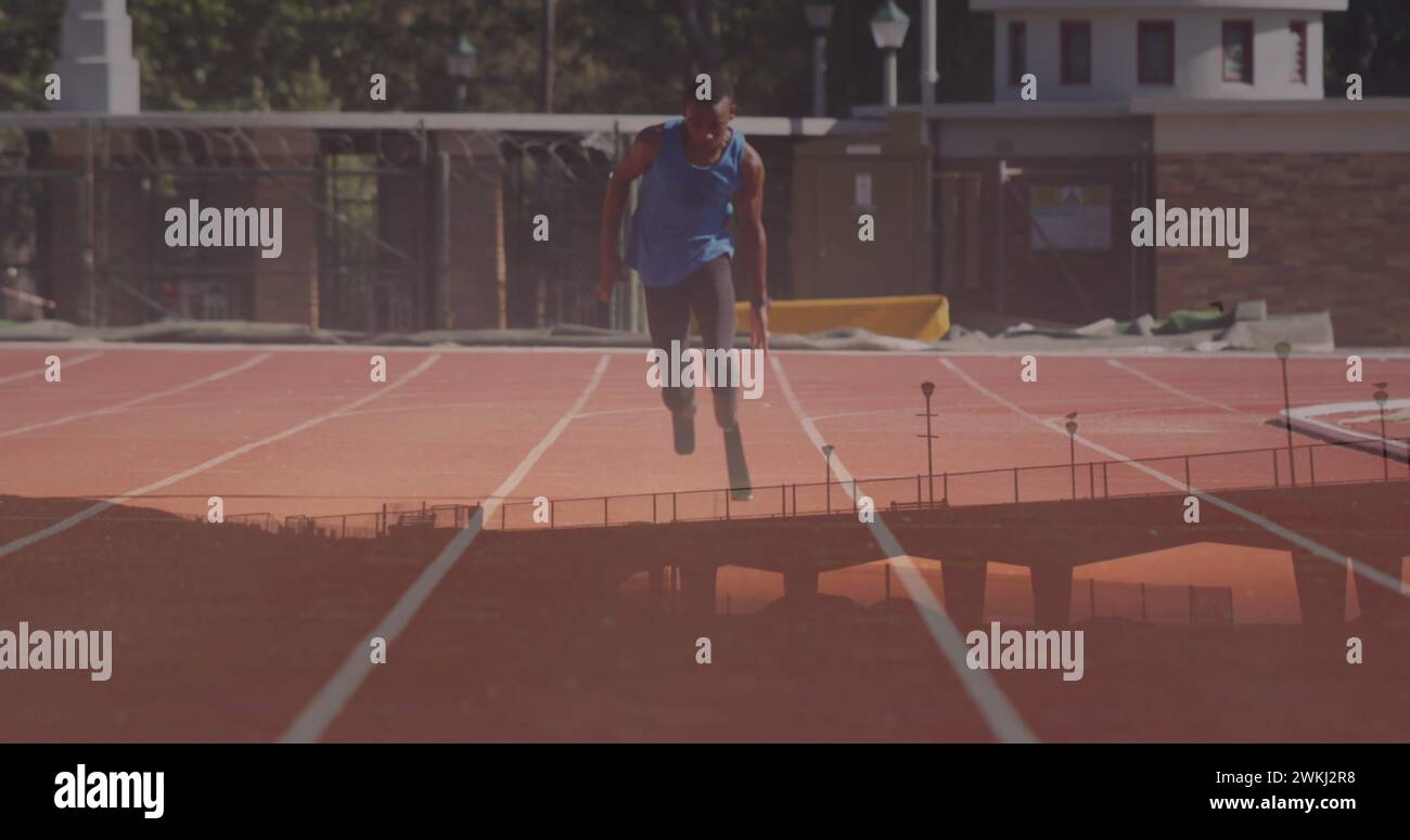 Image of bridge over disabled african american male runner Stock Photo ...