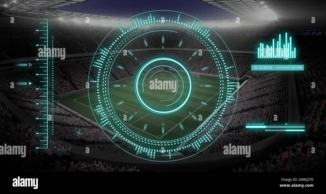 Image of scope scanning and data processing over sports stadium Stock ...