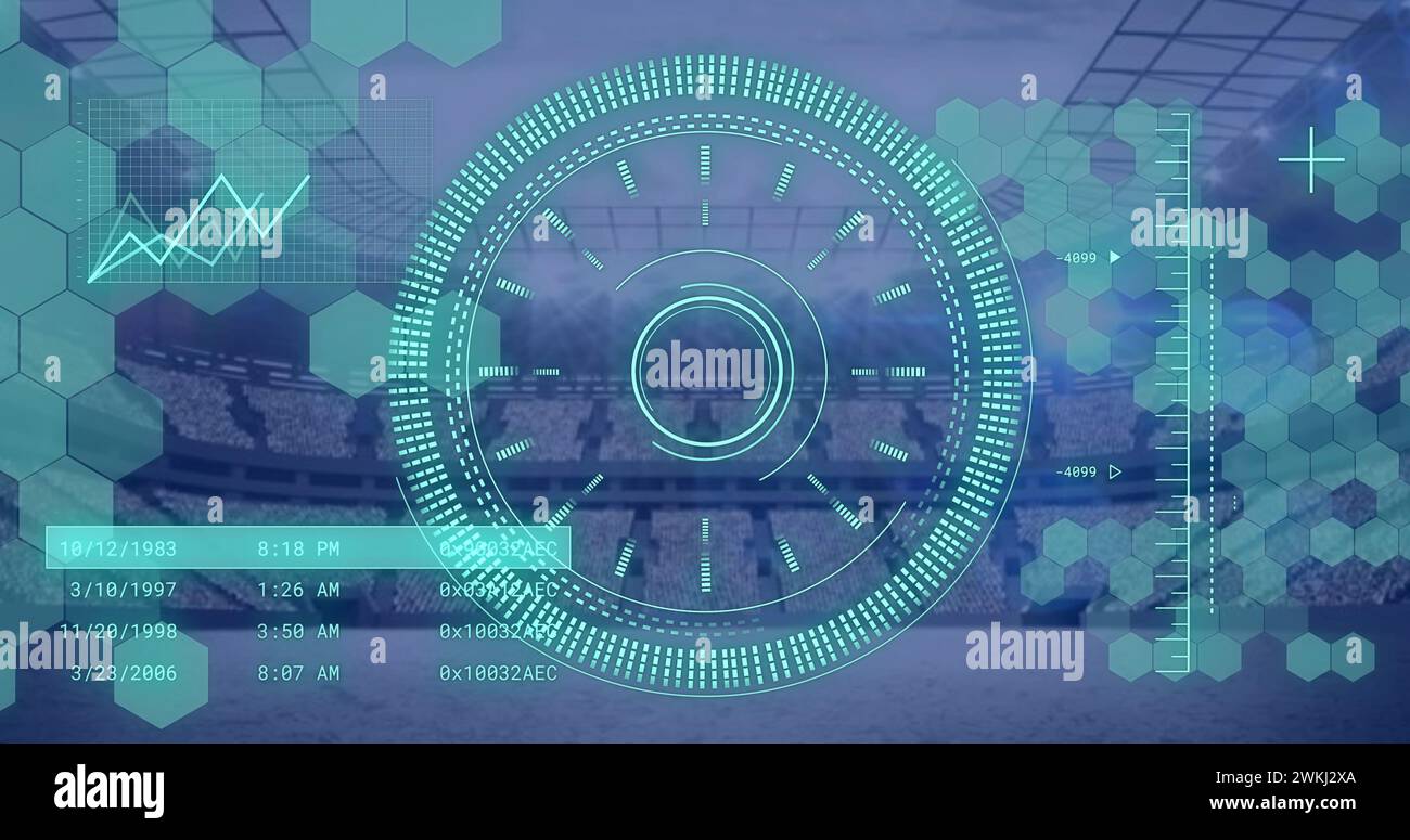 Image of scope scanning and data processing over sports stadium Stock ...