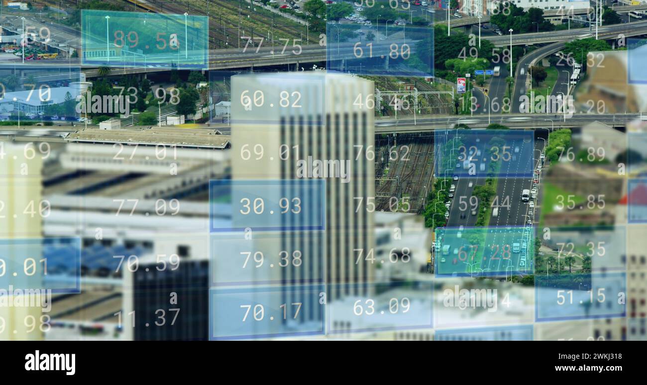 Image of financial data processing over cityscape Stock Photo - Alamy