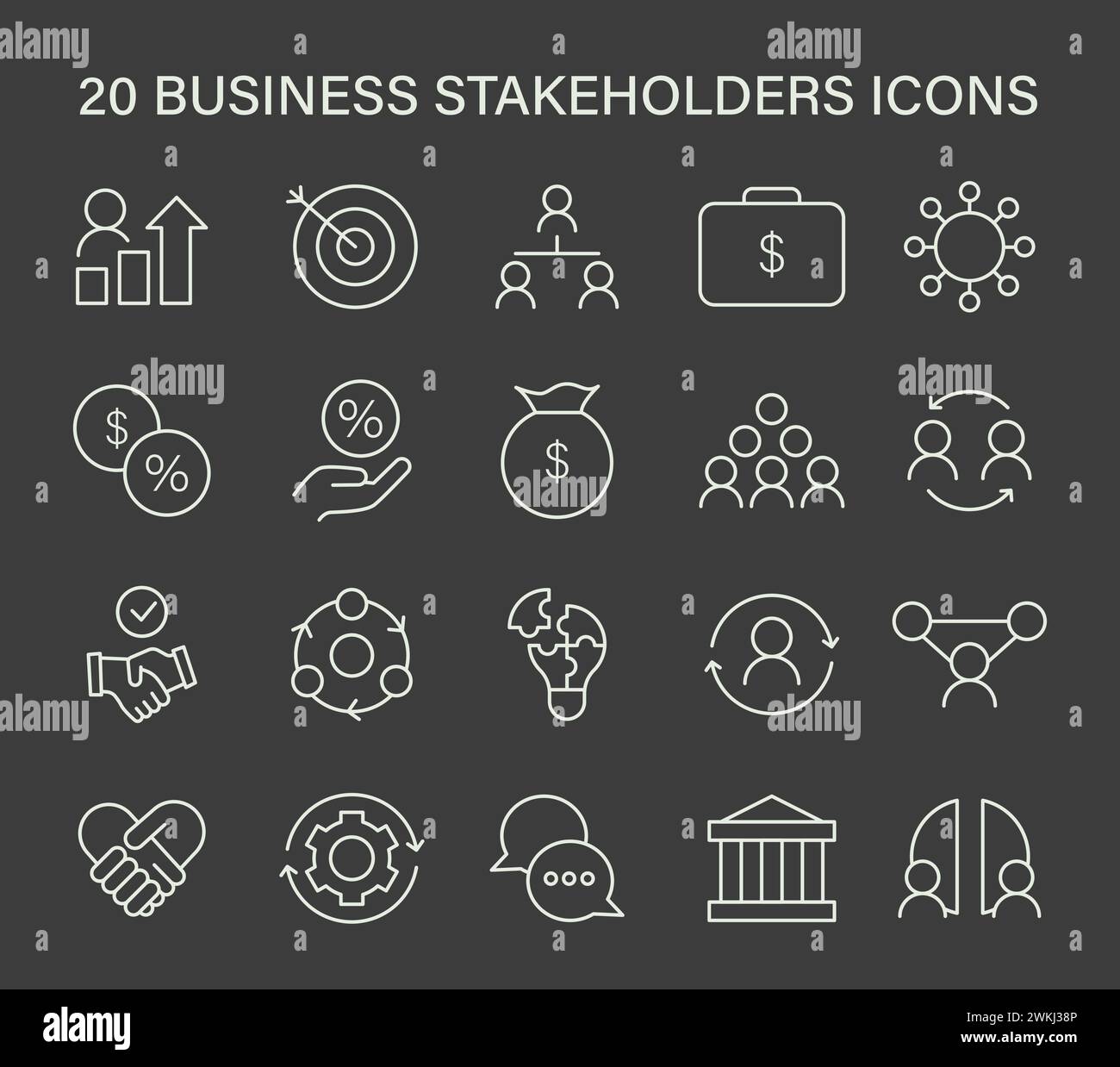 Set of business stakeholders icons, capturing essential elements like ...