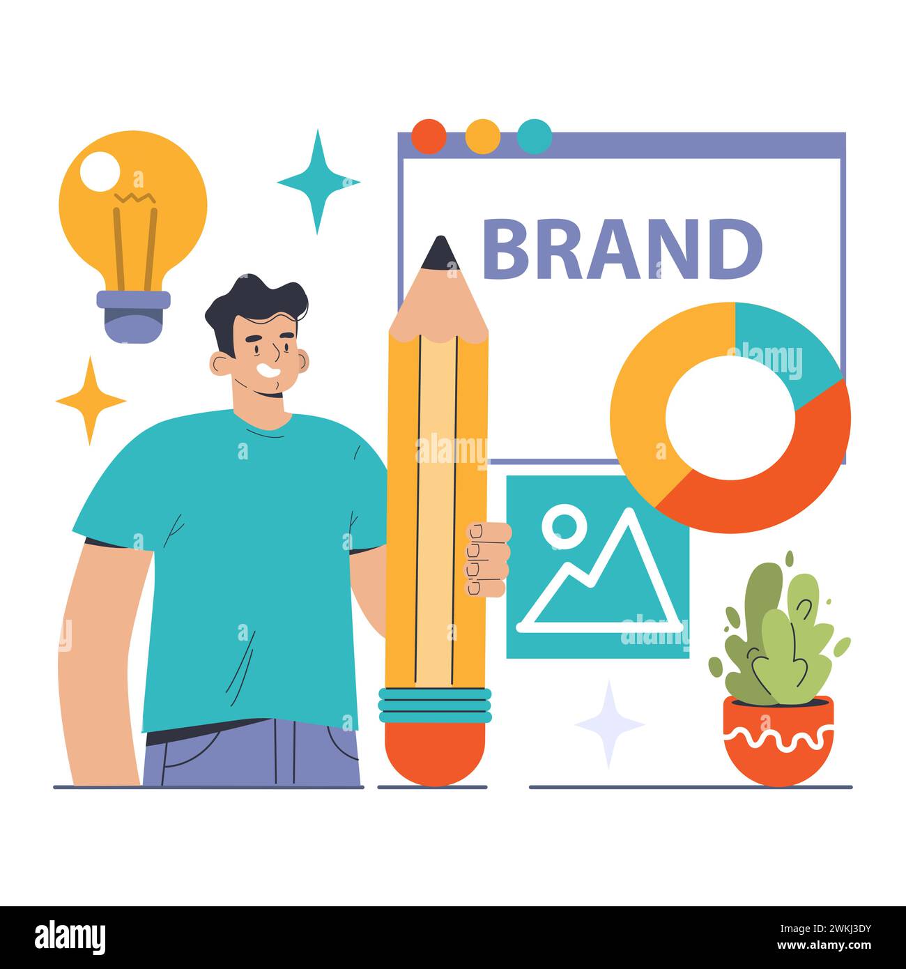 Branding brilliance. Energetic man crafting a strong brand identity ...