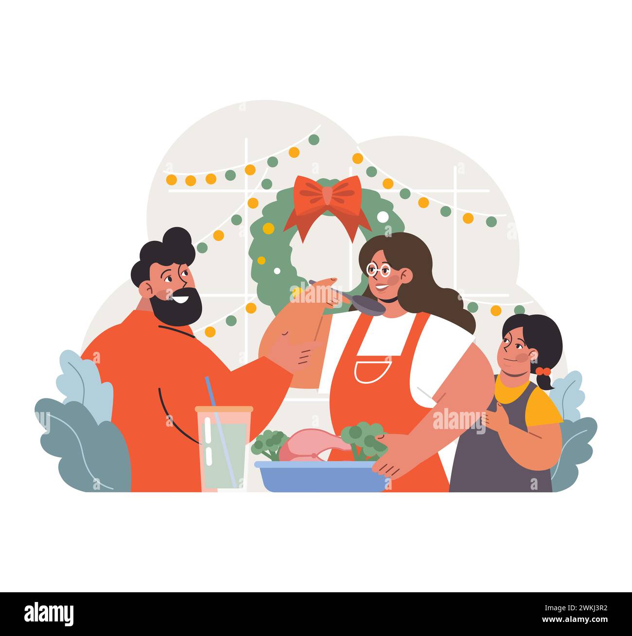 Characters celebrate Christmas and new year. Family members, mother ...