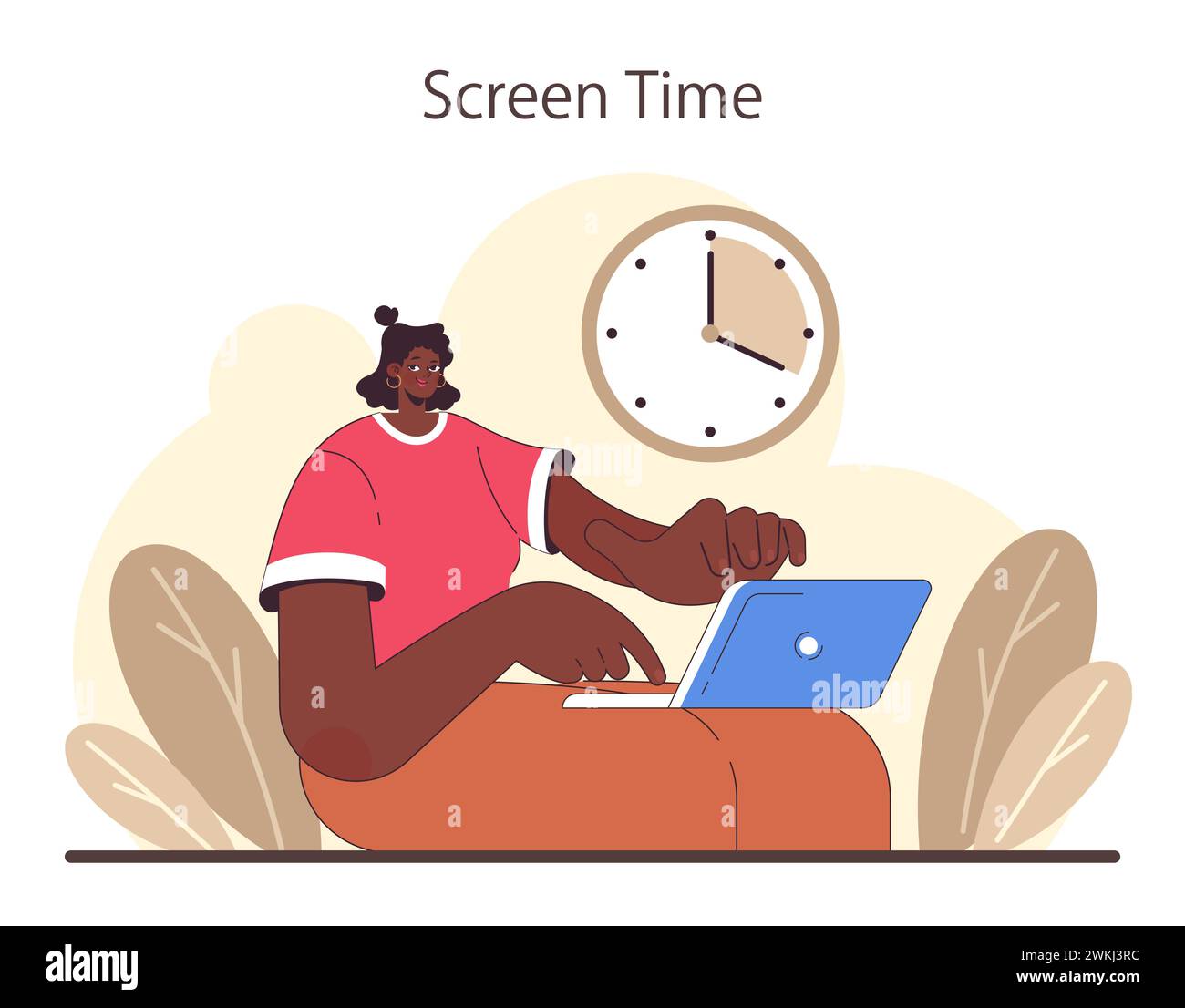 Digital detox. Character practicing mindfulness, reducing screen time ...