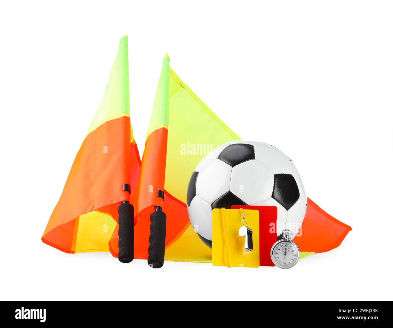 Soccer ball and different referee equipment isolated on white Stock ...