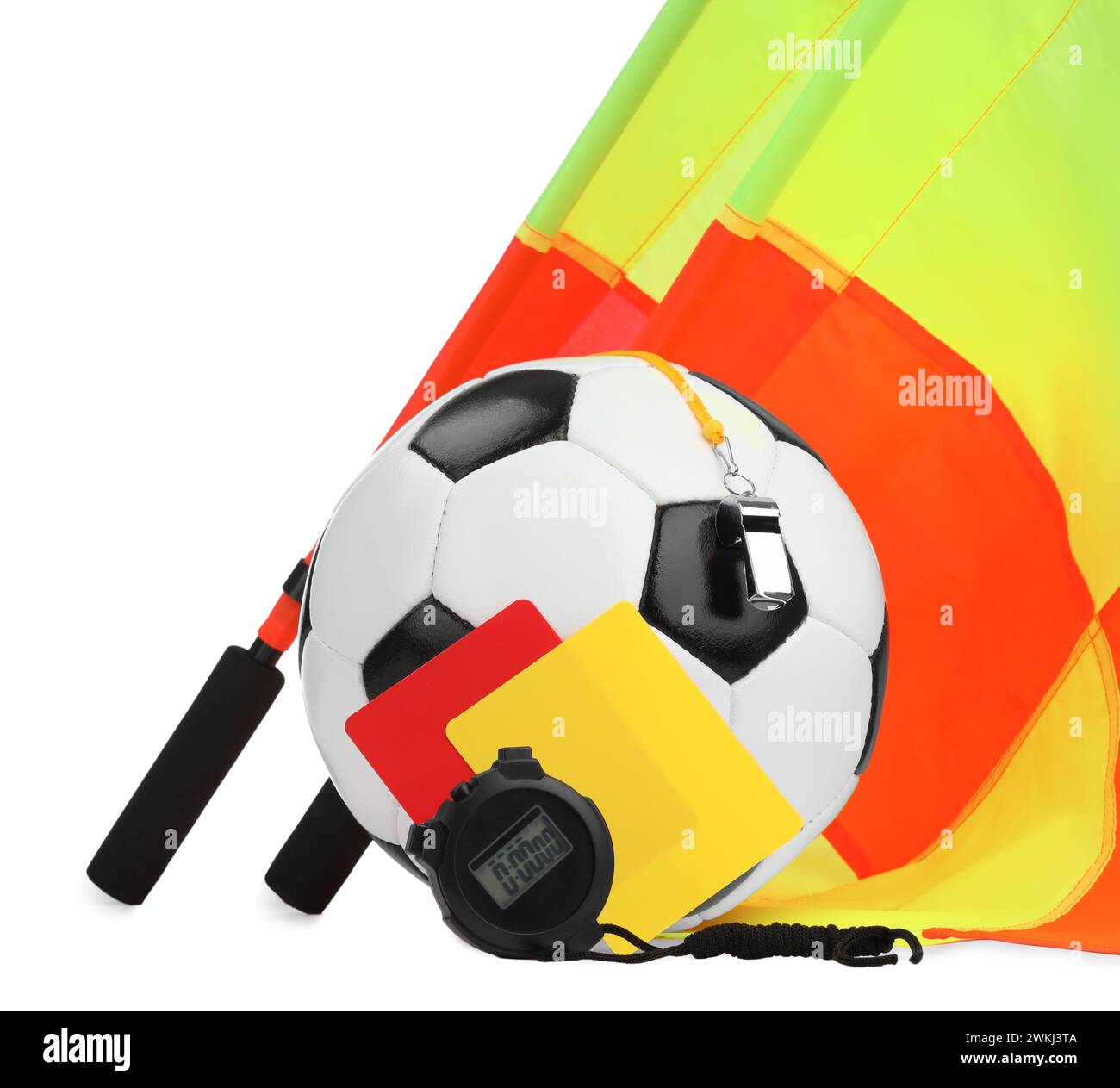 Soccer ball and different referee equipment isolated on white Stock ...