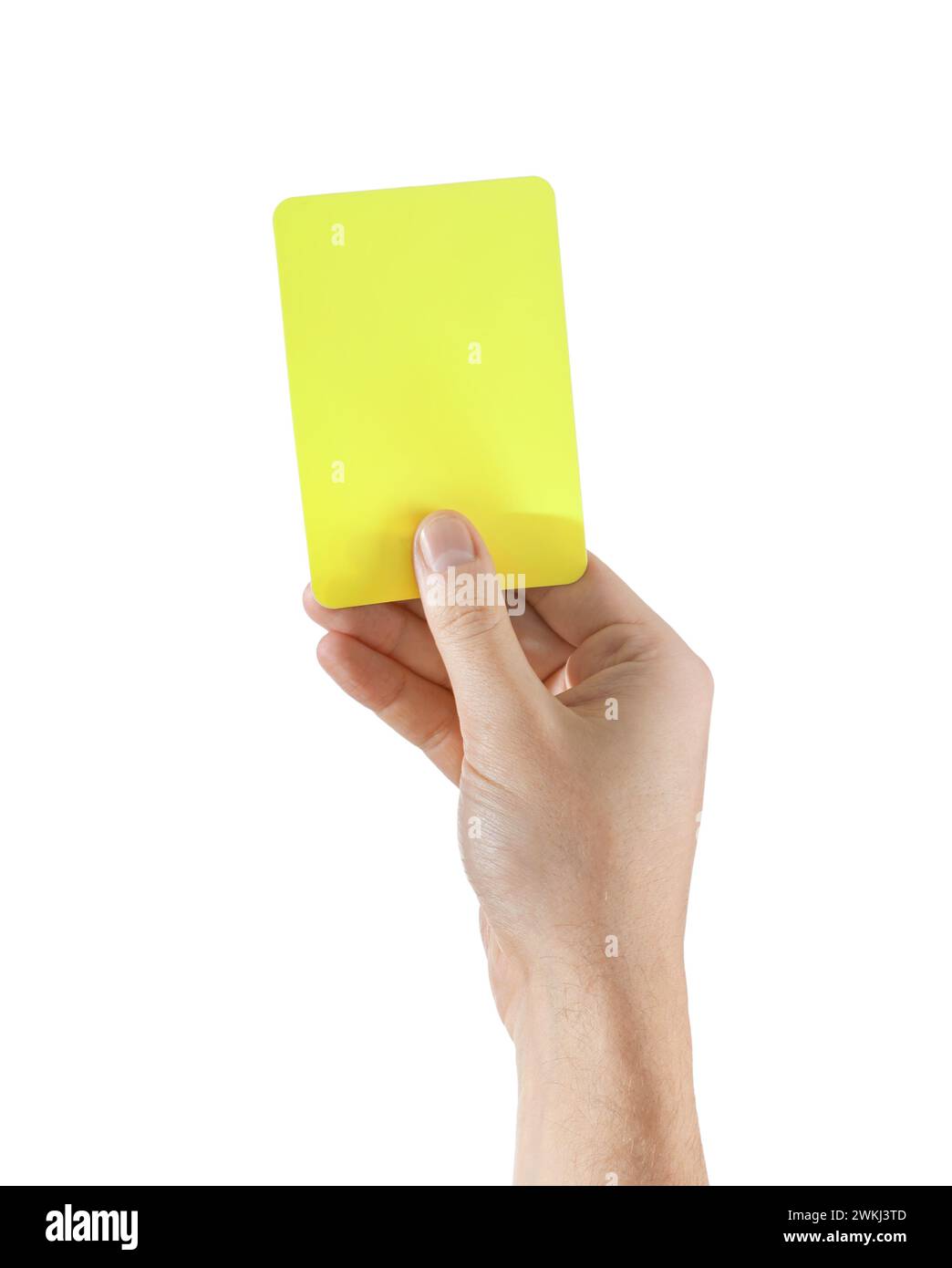 Referee holding yellow card on white background, closeup Stock Photo ...