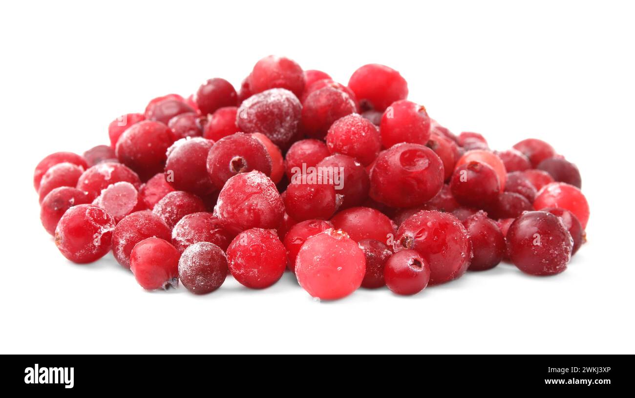 Pile of frozen red cranberries isolated on white Stock Photo - Alamy