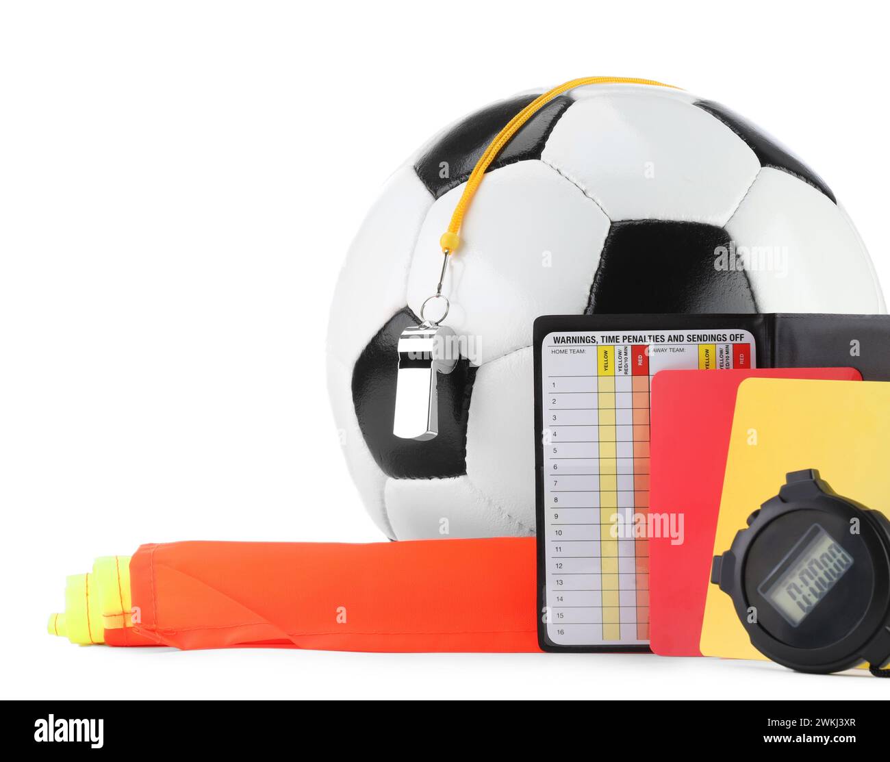 Soccer ball and different referee equipment isolated on white Stock ...