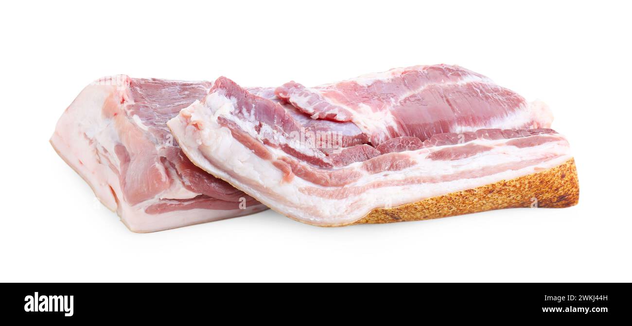Pieces of raw pork belly isolated on white Stock Photo - Alamy