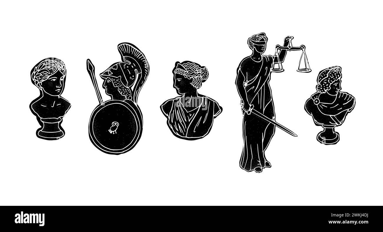 Black linocut sculptures of ancient Rome empire Stock Vector Image ...