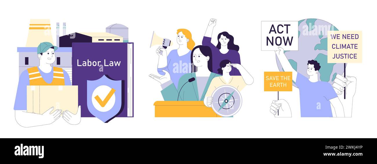 Social equity set. Civil society teamwork, environmental activism, and ...