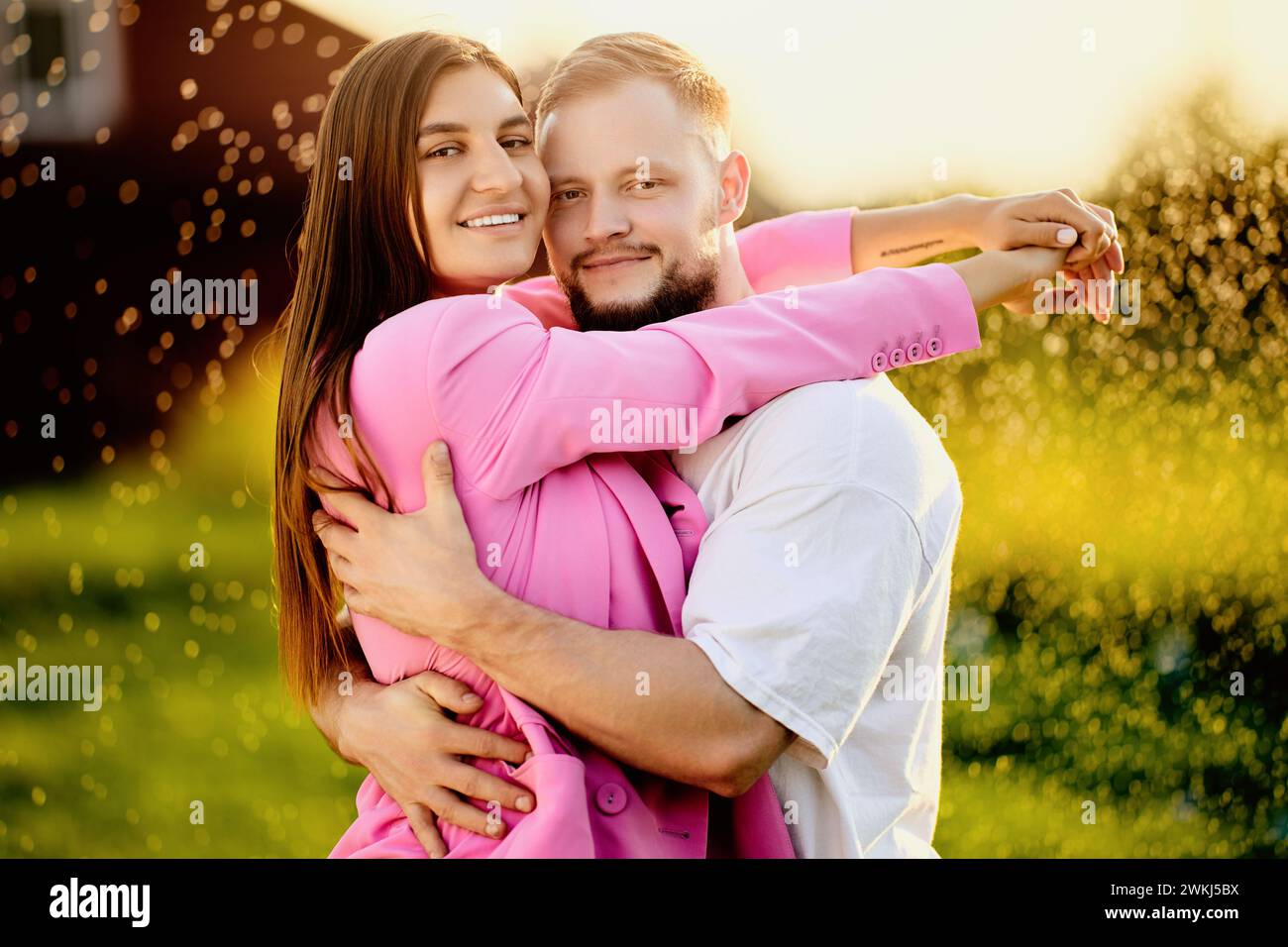 Family portrait of married couple, white man and woman, husband and ...