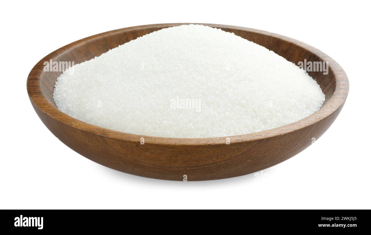 Granulated sugar in bowl isolated on white Stock Photo - Alamy