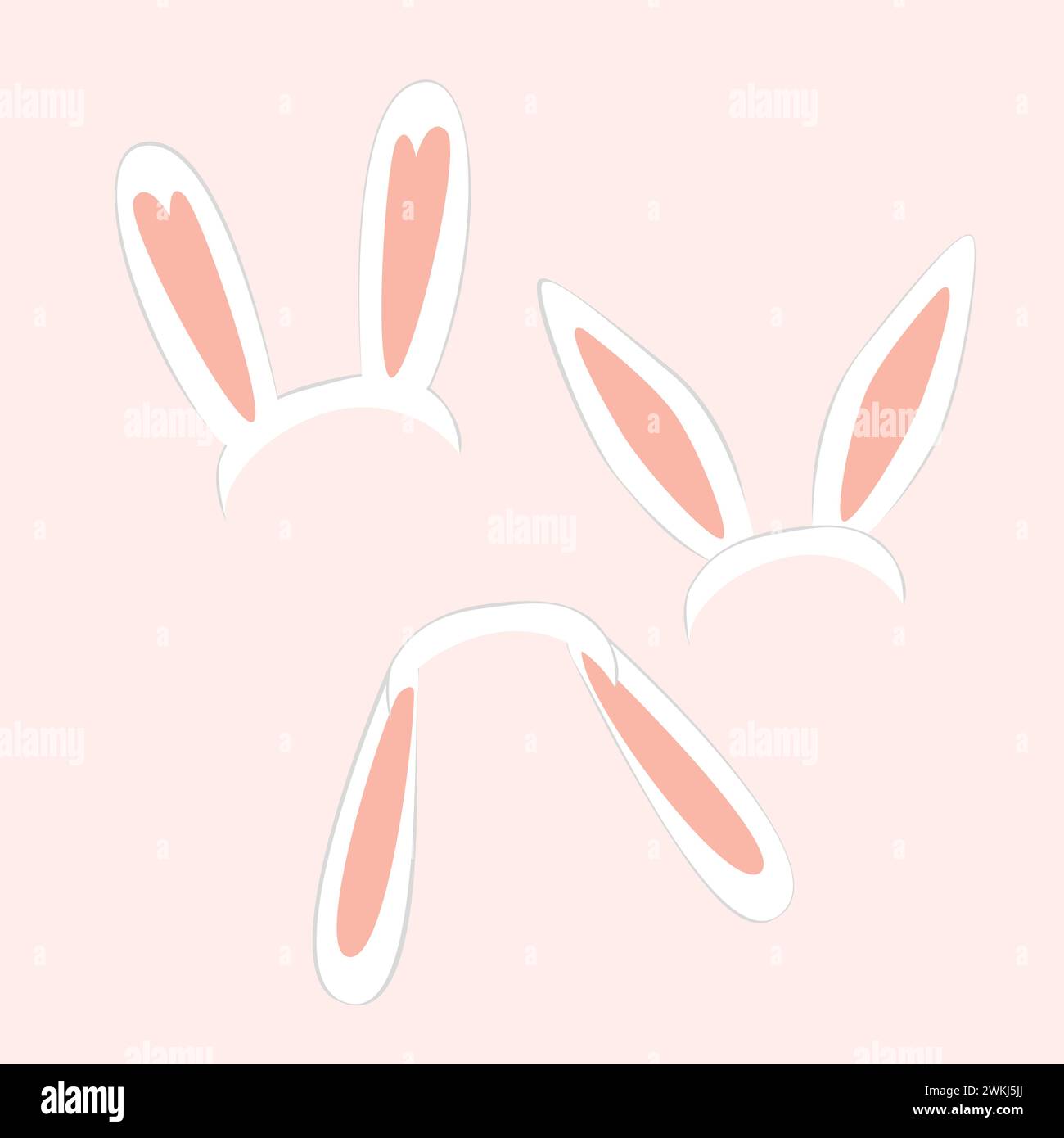 Set of Easter bunny ears isolated on pink background, vector ...