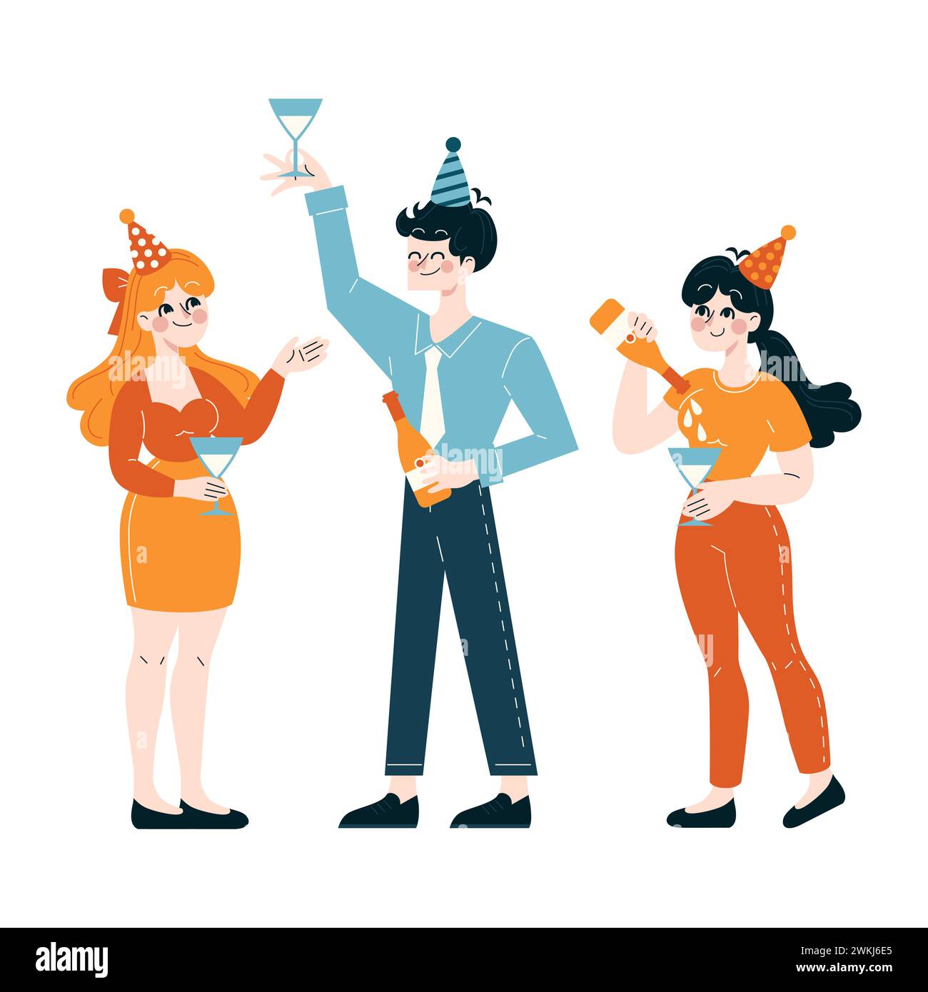 Office party concept. A diverse trio of colleagues celebrates, toasting ...