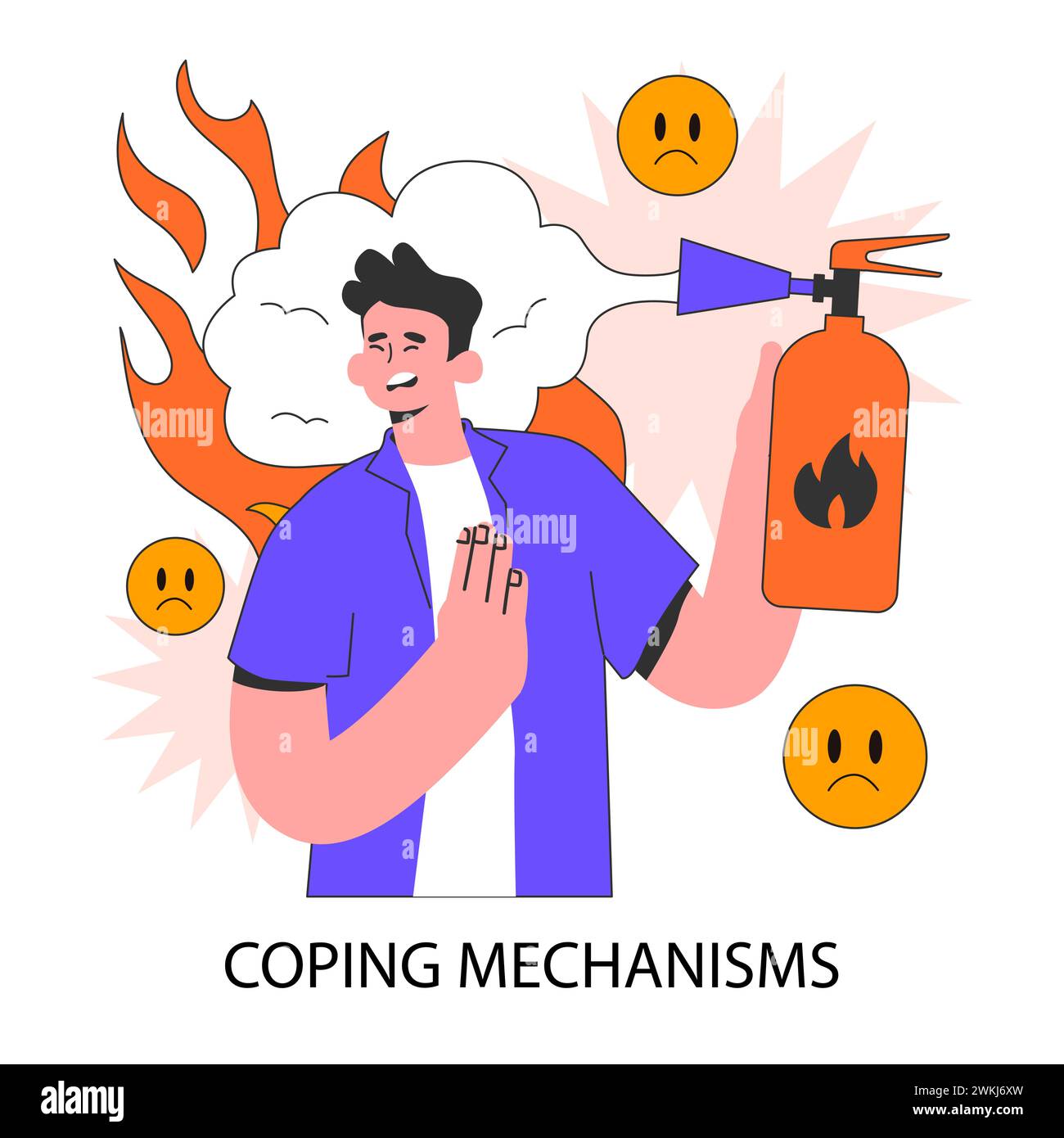 Professional burnout coping mechanism. Workplace on fire. Work-life ...