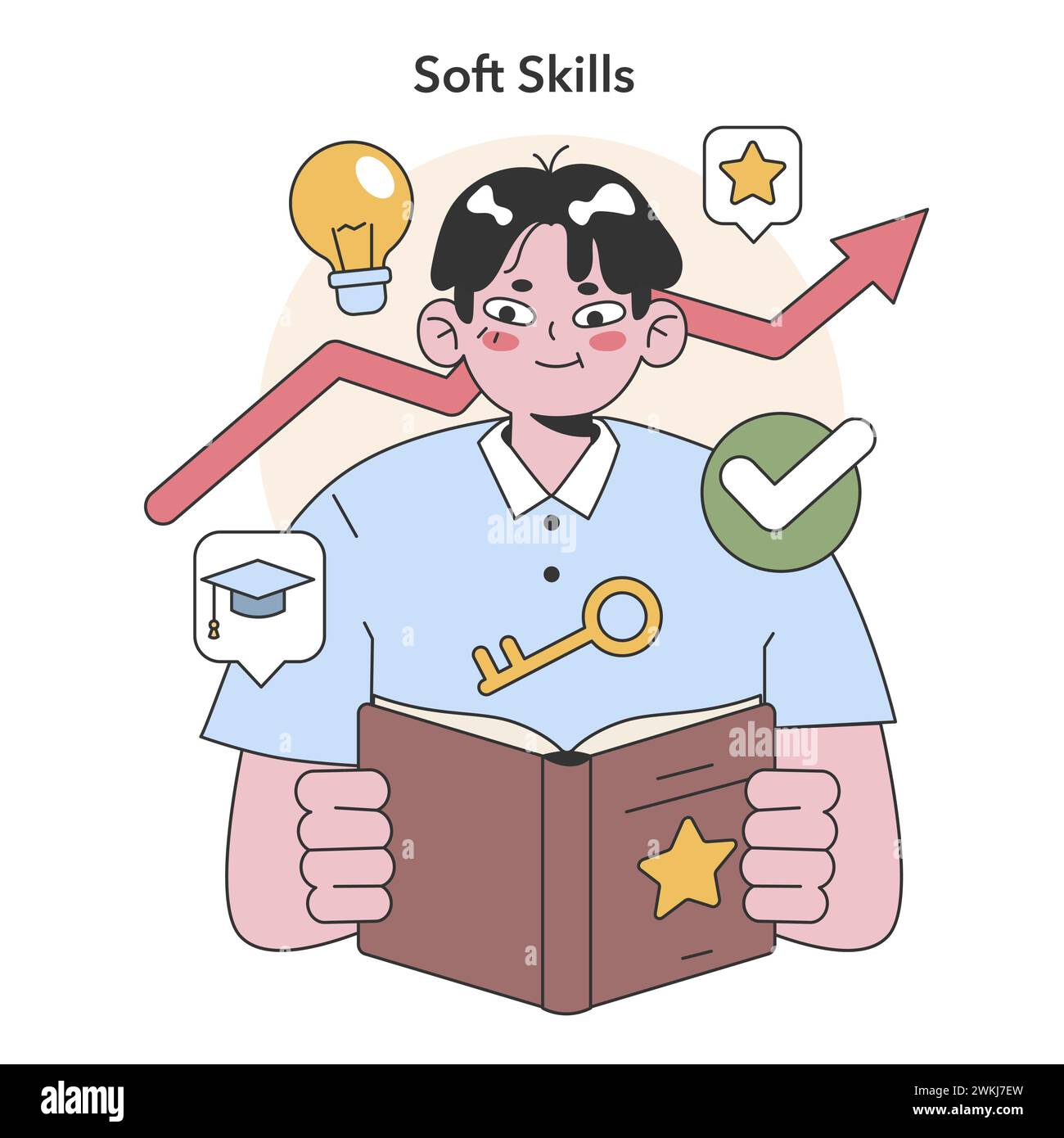 Soft Skills concept. A focused individual absorbed in studying to ...