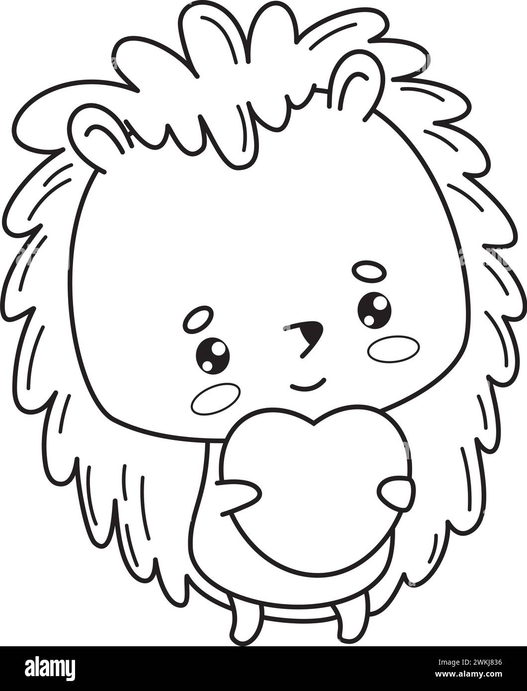 Cute little hedgehog with heart. Vector illustration. Funny outline ...