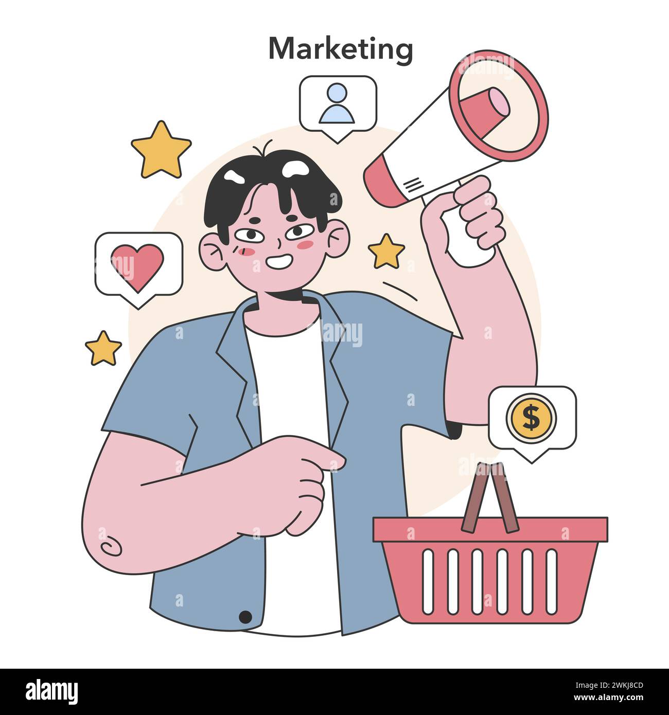 Marketing strategy concept. A charismatic marketer with a megaphone ...