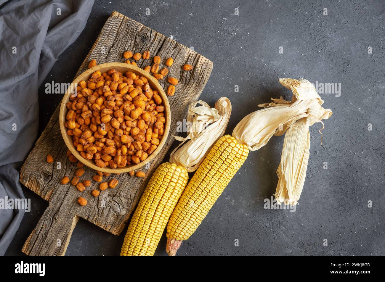 Roasted salted Corn Nuts with Spice and Sauce in bowl, Nut concept ...