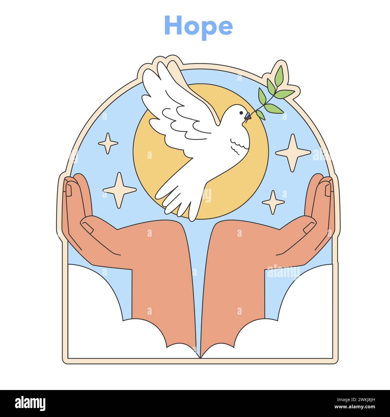 Hope concept illustration. Open hands releasing a dove, the universal ...