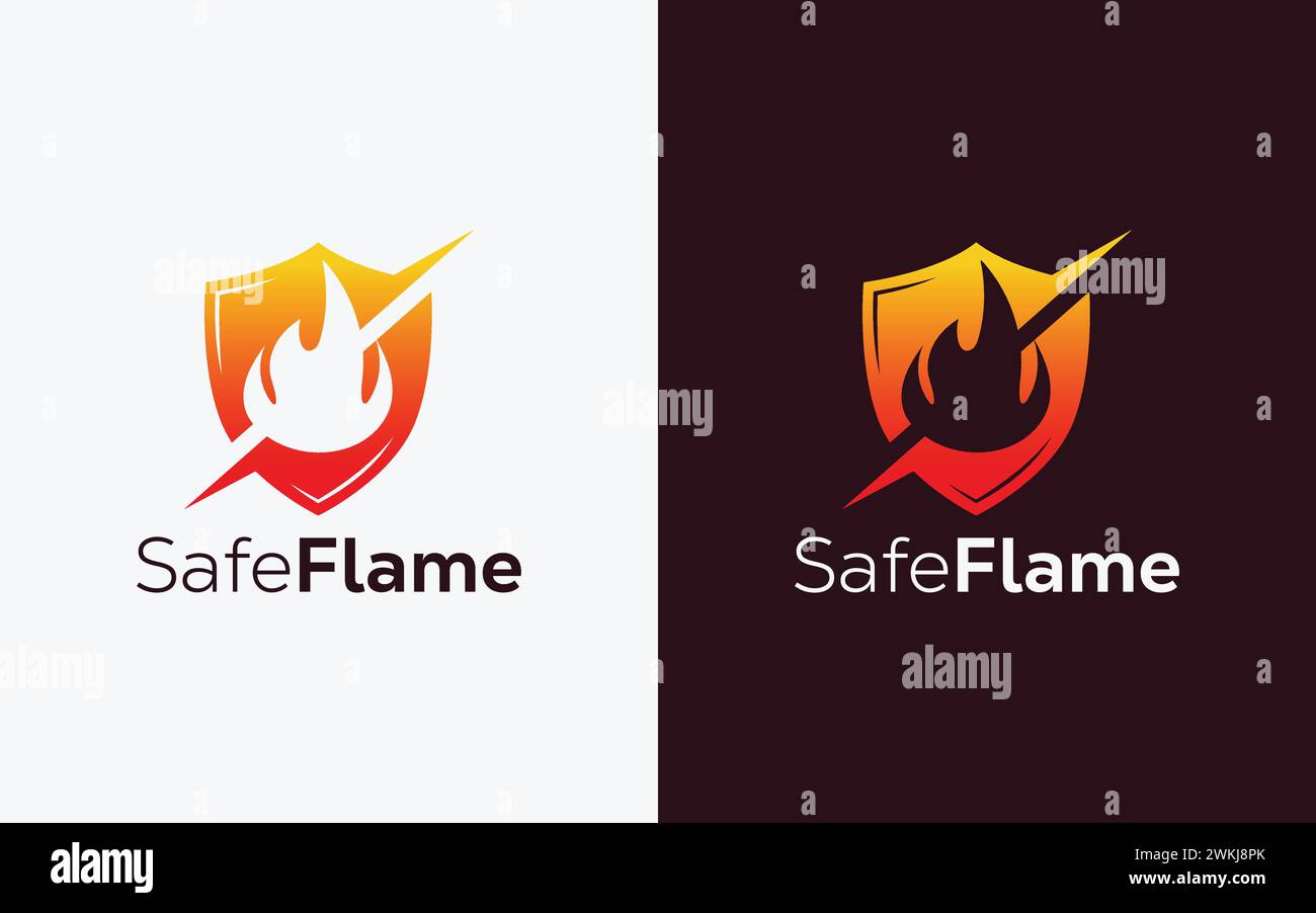 Minimalist Fire Flame and shield vector logo. Modern colorful Fire ...