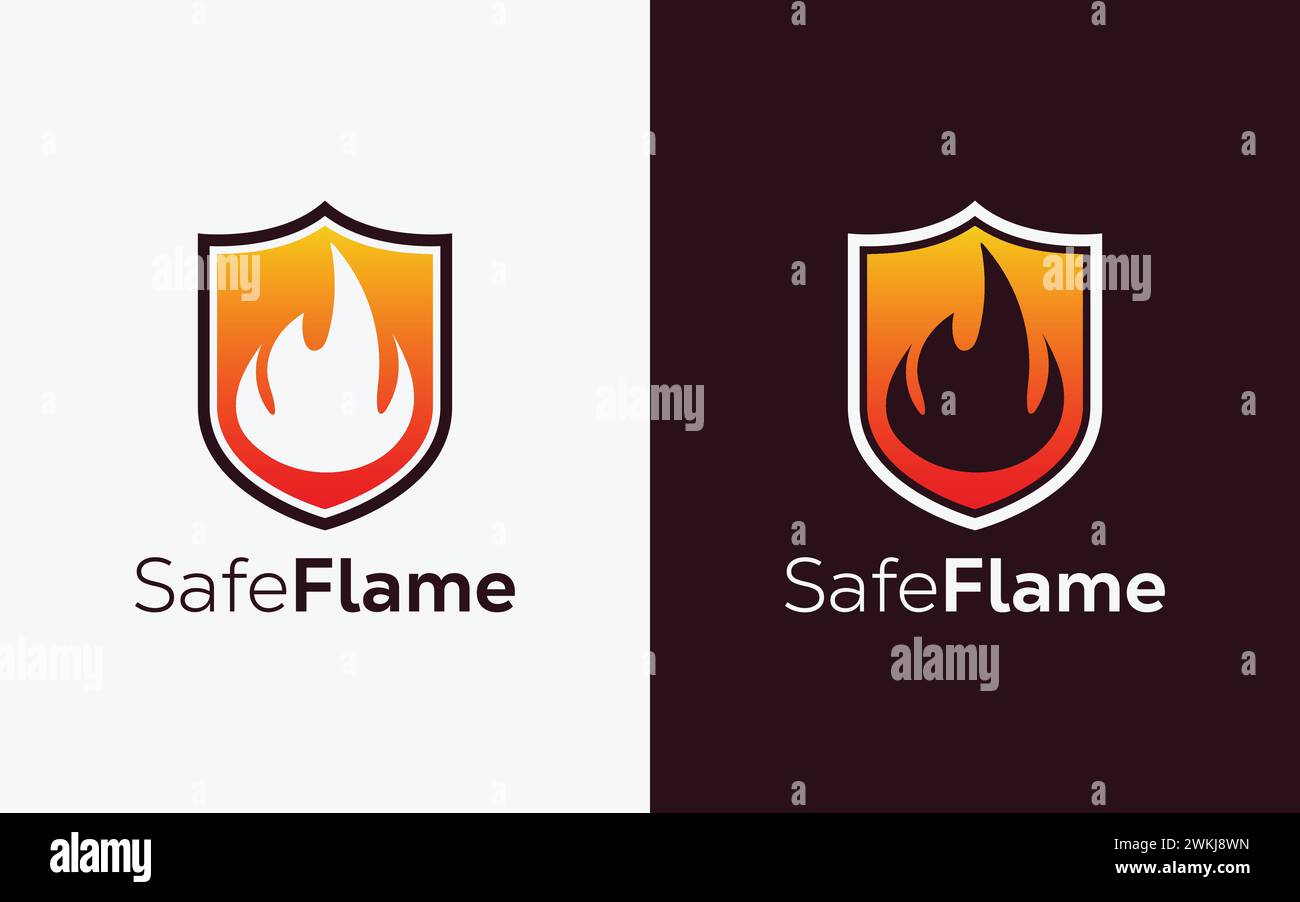 Minimalist Fire Flame and shield vector logo. Modern colorful Fire ...