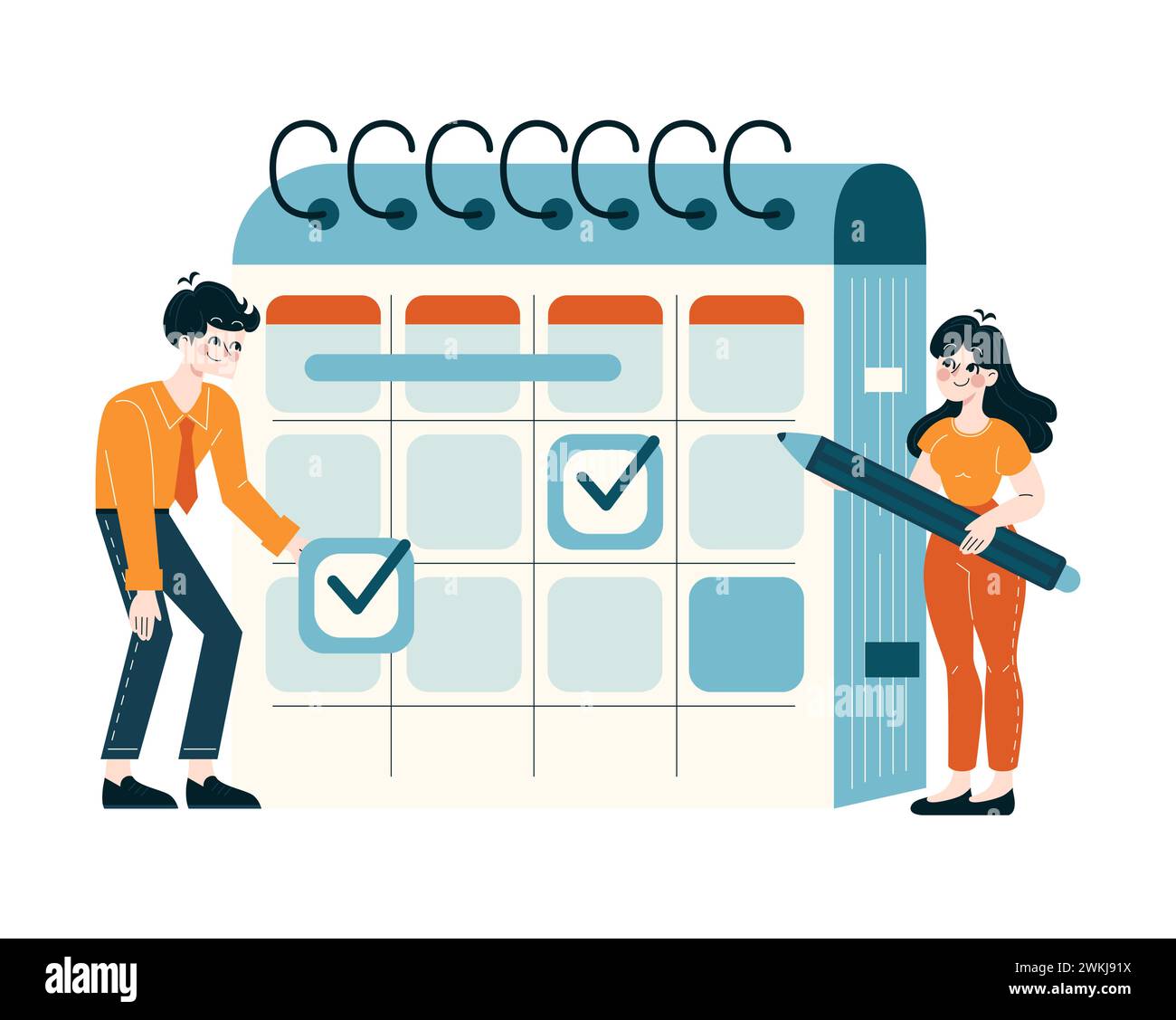 Planning concept. Business professionals marking schedules on a large ...